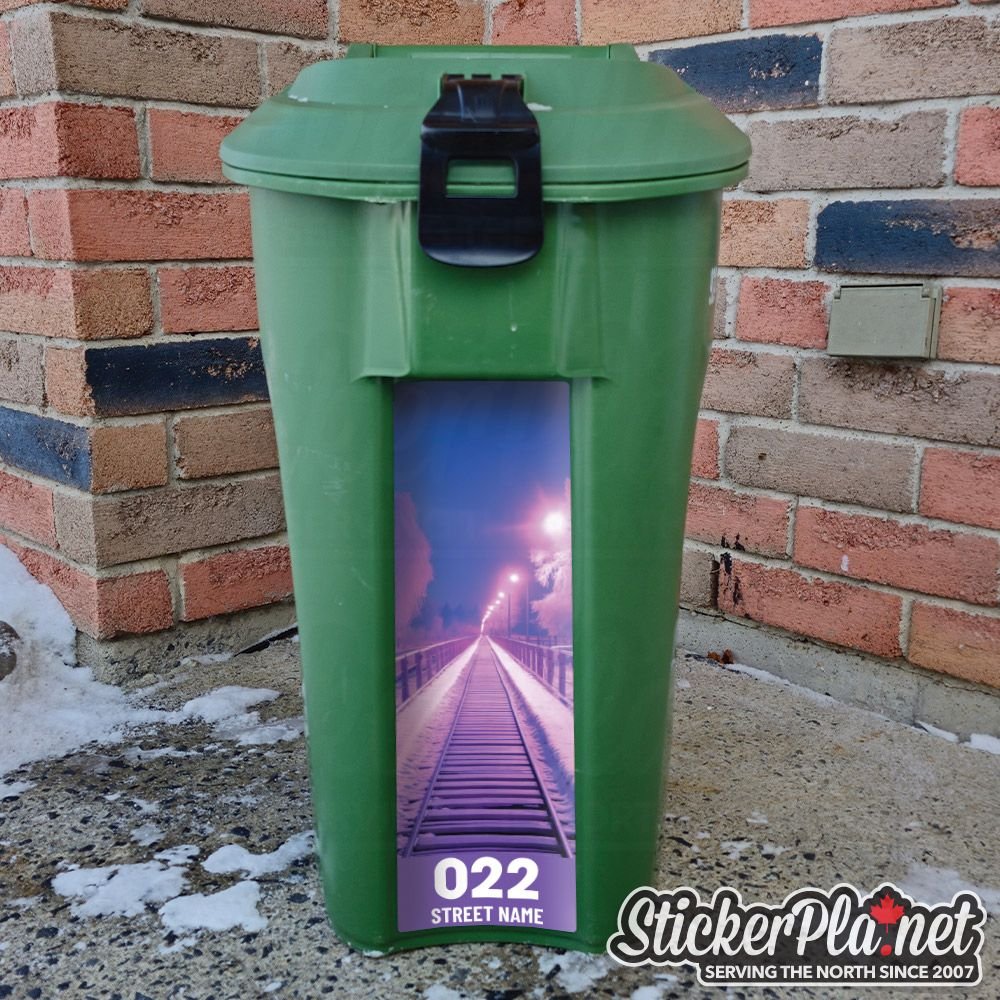 Pinkish infrared image of a railroad track Green Bin Sticker ...